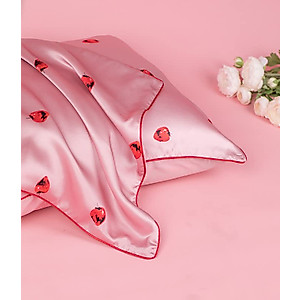 THXSILK Mulberry Silk Pillowcase with Tencel Underside for Hair and Skin, 1 Pcs Luxury 19 Momme Mulberry Silk Pillow Cases with Hidden Zipper Closure, King, Strawberry-Pink