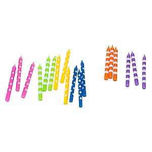 Jacent Fun Polka Dot and Striped Multicolored Birthday Candles, 18 Count per Pack - 1 Pack