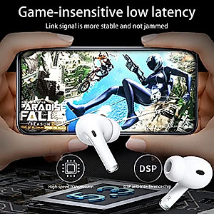 Wireless Earbuds Bluetooth 5.3 with Deep Bass Mic Noise Reduction IPX7 Waterproof Lightning Connector Beats Earbuds Wireless Pro with Charging Case Earbuds with Microphone for Android iPhone White