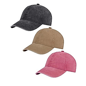 AOSMI 3 Pack Vintage Cotton Washed Plain Baseball Caps Dad Hats Adjustable Men Women Unstructured Low Profile Blank Summer Soft Distressed Ball Caps Outdoor Workout Black Khaki Red-Wine