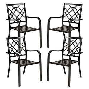 Patiomore 4 Piece Outdoor Dining Chairs 300 lbs Patio Bistro Chairs Stackable Wrought Iron Chairs with Armrest for Garden, Backyard, Balcony
