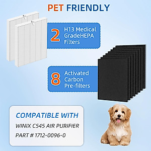 C545 HEPA Replacement Filter S for Winix C545 Air Purifier,2 x H13 True HEPA Filters + 8 x Activated Carbon Pre-Filters,Part 1712-0096-00 and 2522-0058-00