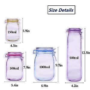 Reusable Mason Bottle Ziplock Bags,Multi-Size Fresh Leak Proof Food Storage Sandwich Bags Ziplock Bags,Hubosale Food Storage Bags, Suitable for Kitchen Camping Travel Office (20pcs)
