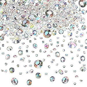 Hicarer 4000 Pieces Clear Diamonds Crystals Acrylic Gems Wedding Table Scattering Gemstones Christmas Party Decorations Bridal Shower Masquerade Vase Fillers(Crystal AB, 3 mm, 6 mm and 10 mm)