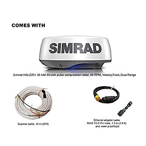 Simrad HALO20+ 36 NM 20-inch Pulse Compression Radar, 60 RPM, with Collision Avoidance and VelocityTrack, Dual Range Doppler Technology Built-in