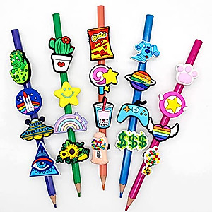 Papacharms Lot Random Different Decorative Pencil Toppers 55Pack Cute Cool Pencil Topper Decorations Bulk PVC Pen Toppers Charm for School Prize Supplies Classroom Reward Students Gifts