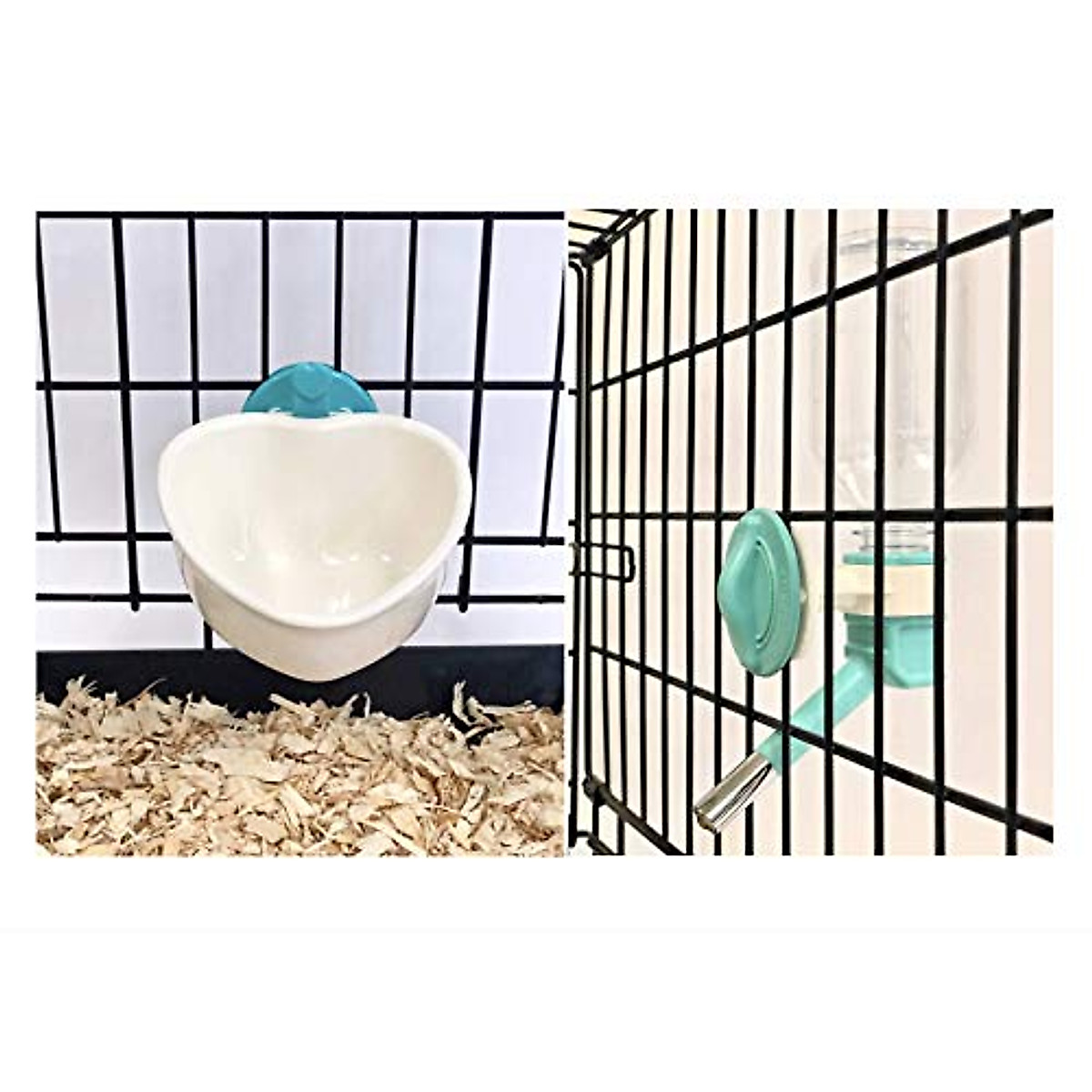 Choco Nose Patented No-Drip Water Bottle/Feeder and Detachable Food Dish Set for Puppies/Toy Breed Dogs/Rabbits/Cats/Chinchillas and Other Small Pets and Animals 300ML. Nozzle 13mm, Aqua(C528 C607)