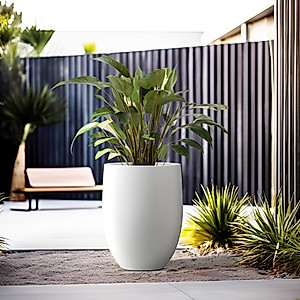Kante 21.7" H Pure White Concrete Tall Planter, Large Outdoor Indoor Decorative Pot with Drainage Hole and Rubber Plug, Modern Round Style for Home and Patio