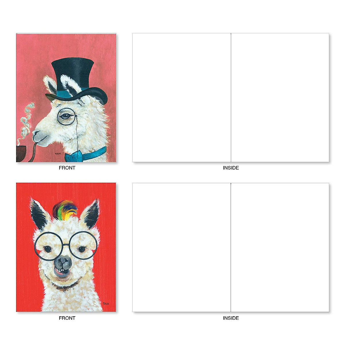 The Best Card Company Assorted Blank Greeting Card Box Set - Incl. 20 Cards + Envelopes - 10 Unique Designs - Perfect for Thank Yous, Invitations, More - Personality Llamas AM7036OCB-B2x10-NB
