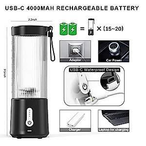 Portable Blender for Shakes and Smoothies, 15oz Mini Blender USB Rechargeable Personal Blender with 6 Blades Blender Cup for Fresh Juices, Milkshake, Smoothies/ice, Salad Dressing, Baby Food (Black)