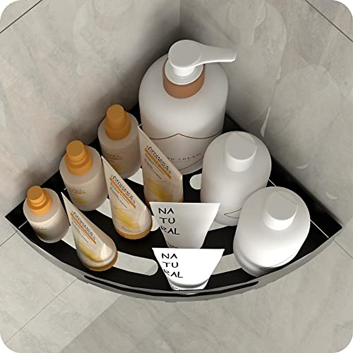 METALCROMO 2-Pack Shower Shelves for Tile Walls, No Drilling Required Stainless Steel Corner Shower Caddy for Shampoo Conditioner, Bathroom Organizer No Drilling (Black)