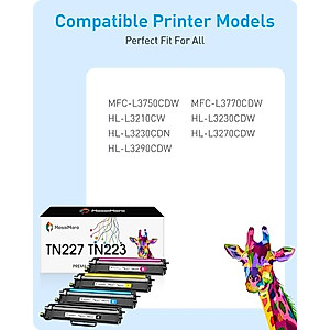 Compatible TN227 Toner Cartridge Replacement for Brother TN-227 TN223 TN 227BK/C/M/Y HL-L3270CDW MFC-L3770CDW MFC-L3750CDW HL-L3290CDW HL-L3210CW Printer High Yield (4 Pack TN-223BK/C/M/Y )
