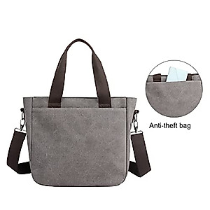 ZHIERNA Canvas Tote Purse for Women, Vintage Crossbody Shoulder Bags Small Handbag, Multi-pocket Top Handle Work Bag(Grey)