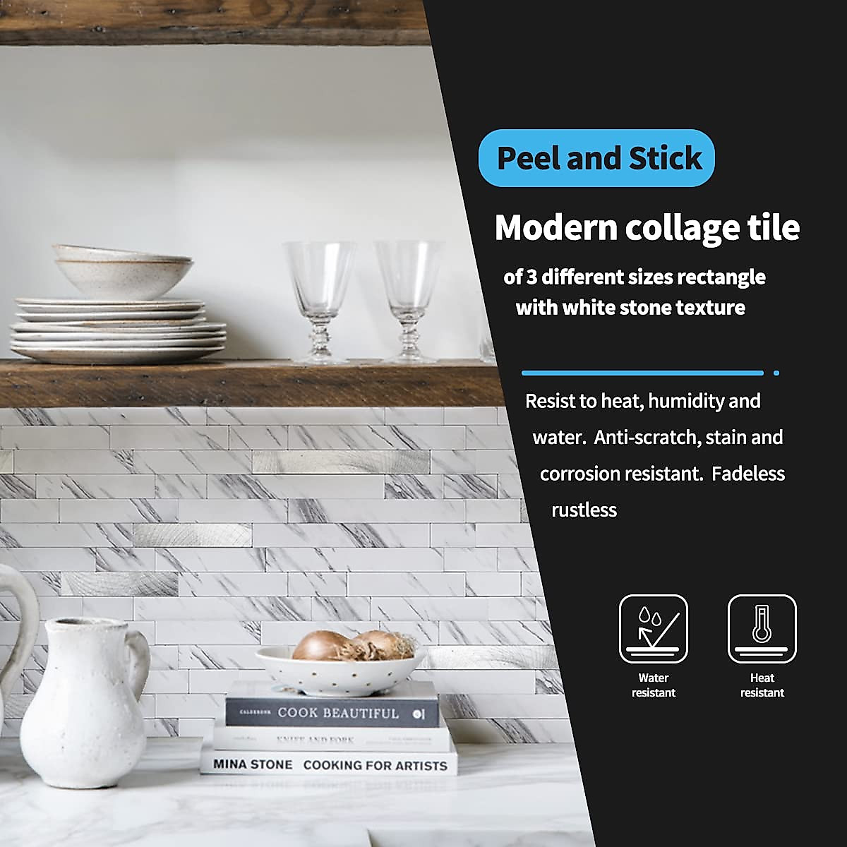 Art3d 10-Sheet Peel and Stick Backsplash Tile for Kitchen Bathroom Fireplace Laundry Room in White Marble Tone