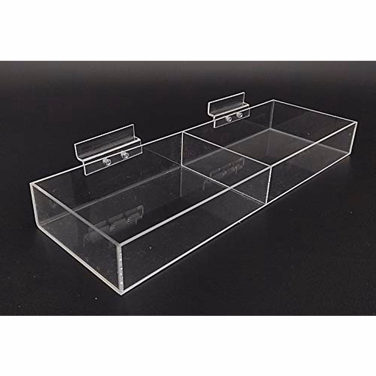 FixtureDisplays® Clear Acrylic Bin Transparent Plexiglass Organizer Tray Slatwall Basket 16.5W X 5.5D X 2.5"H Double Slot Plexiglass Holder Removalbe Hook 11709-15CNEW