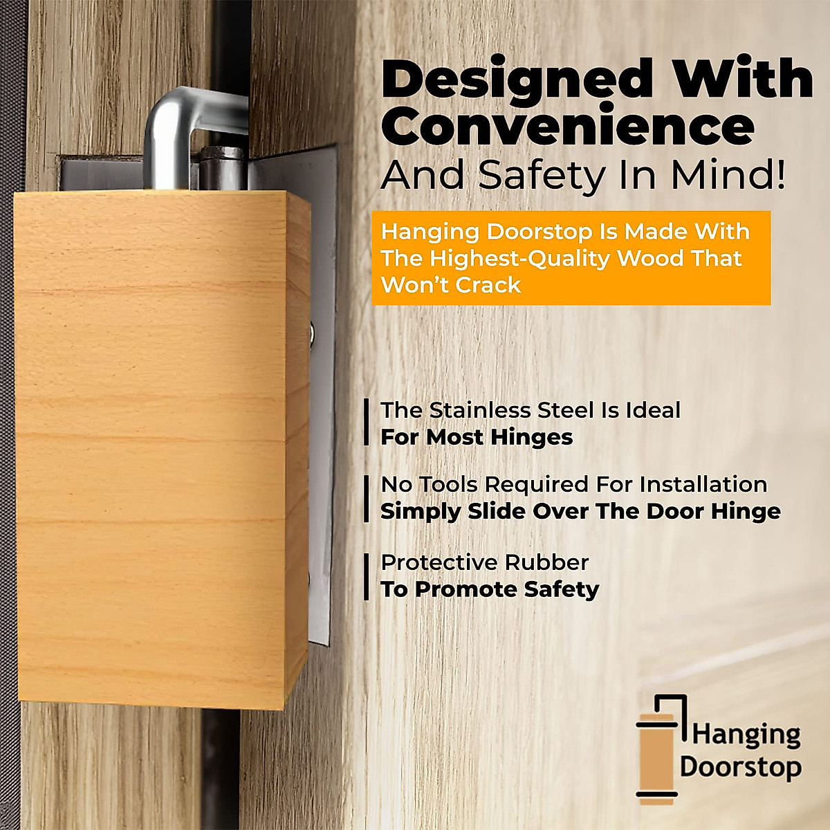 HANGING DOORSTOP Hanging Door Stopper | Open Doors at 90 Degrees | Heavy Duty, Easy to Hang On The Hinge, NO Tools Required | Perfect for Hotels, MOTELS, Movers, Home & Office (Big Brother Version)