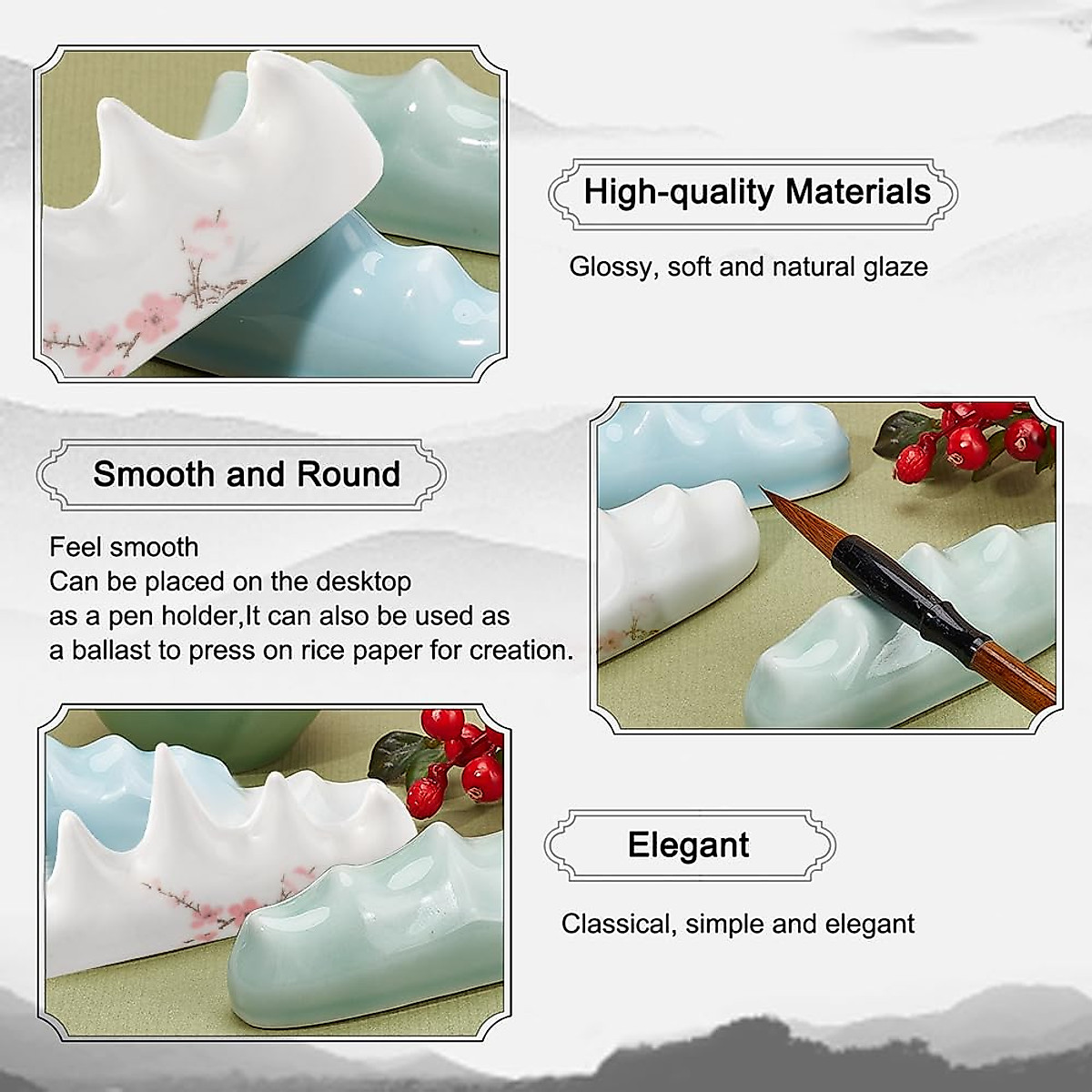 PH PandaHall 3 Styles Ceramic Brush Holder, Five Mountain Shape Paint Brush Rest Holder Pen Rack Rest Stand Writing Brush Rack Paper Weight Cast for Writing Brushes Calligraphy Practice