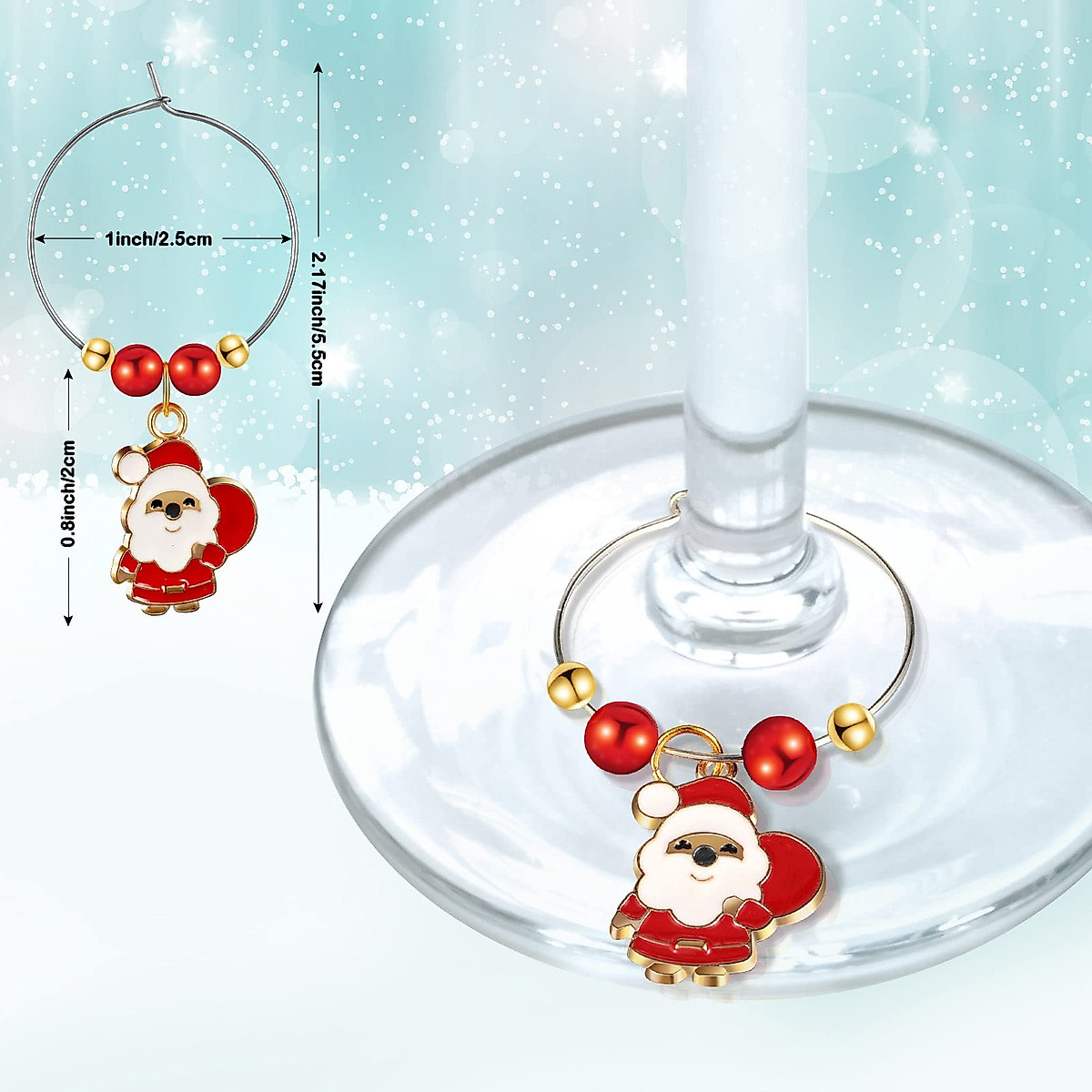 Hicarer 36 Pieces Christmas Wine Charms Wine Glass Markers Holiday Stem Glass Charms Drink Identifier for Birthday Wedding Anniversary Thanksgiving Parties