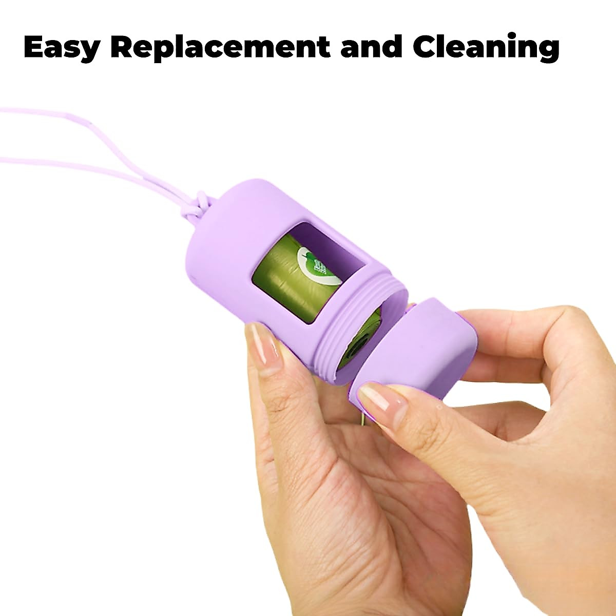 QMEAKMONY Dog Poop Bag Holder for Leashs Compact and Lightweight Dog Poop Bag Dispenser Dog Waste Bag Holder Easy Replacement and Cleaning with 1 Dispenser and 15 Bags (Purple)