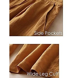 LaovanIn Women's Wide Leg Palazzo Pants Linen Drawstring Cropped Pants Trousers Culottes Coffee Medium