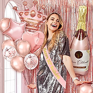 30th Birthday Decorations for Women, Rose Gold 30 Birthday Decorations for Her, Including Happy Birthday Sash, Crown, Banner, Foil Backdrops, Rosegold Balloons for 30th Birthday Party Supplies