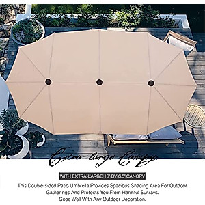 Sophia & William Patio Dining Set 8 Pieces Outdoor Metal Furniture Set with 13ft Double-Sided Patio Umbrella Beige, 6 x Swivel Patio Dining Chairs, 1 Wood Like Umbrella Table for Patio Lawn Garden