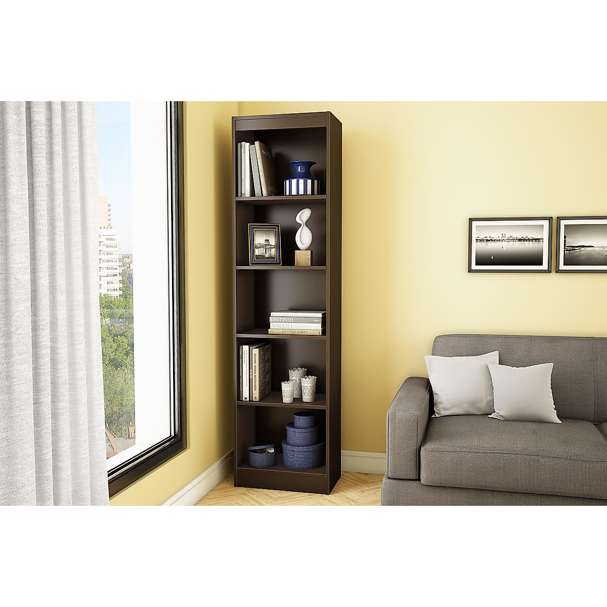 South Shore Axess 5-Shelf Narrow Bookcase, Chocolate