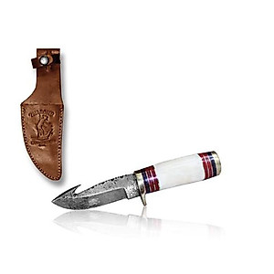 8" Overall Bone Collector Custom DAMASCUS Carbon Steel 576 layers Gut Hook Bowie Hunting Real Bone Handle Knife