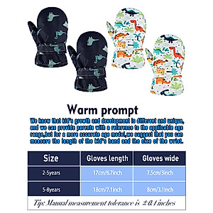 SATINIOR 2 Pairs Girls Waterproof Mittens Kids Snow Gloves Warm Thicken Ski Gloves for Winter Outdoor Activities(2-5 Years,Dinosaur Style)