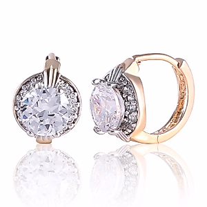 GULICX Fashion Jewelry Gold Tone Oval White Crystal Lovely Royal Gorgeous Hoop Earrings