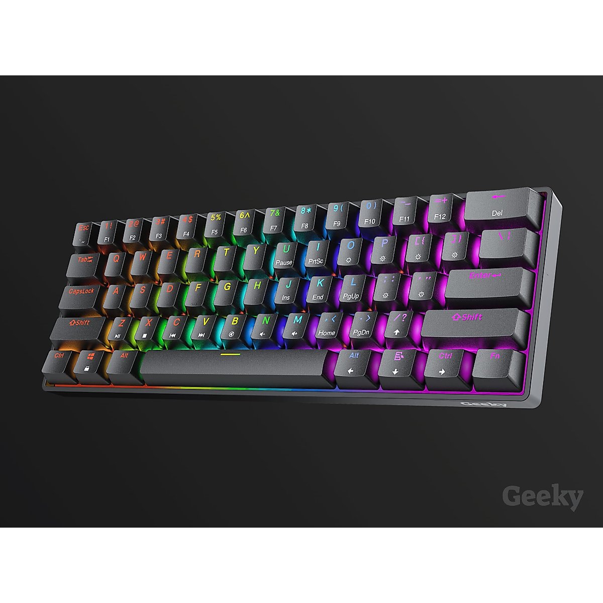 Geeky GK61 SE 60% | Mechanical Gaming Keyboard | 61 Keys Multi Color RGB LED Backlit for PC/Mac Gamer | ANSI US American Layout (Black, Mechanical Brown)