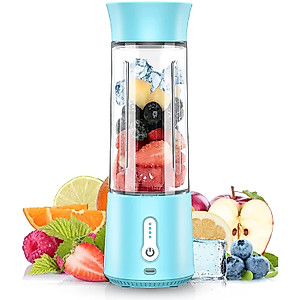 MPWHYL Portable Blender, Personal Blender Smoothies and Shakes, Type-C Rechargeable 4000mAh Mini Blender with 500ml Bottle,IPX7 Waterproof Small Blender Single Juicers (Blue)