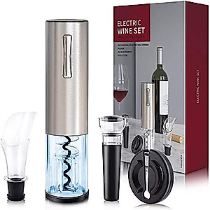 Abuzhen Electric Wine Opener, with Foil Cutter, Vacuum Stopper and Wine Aerator Pourer & USB Charging Cable,Automatic Corkscrew Bottle Opener for Wine Lover 4-in-1 Gift Set, Stainless Steel
