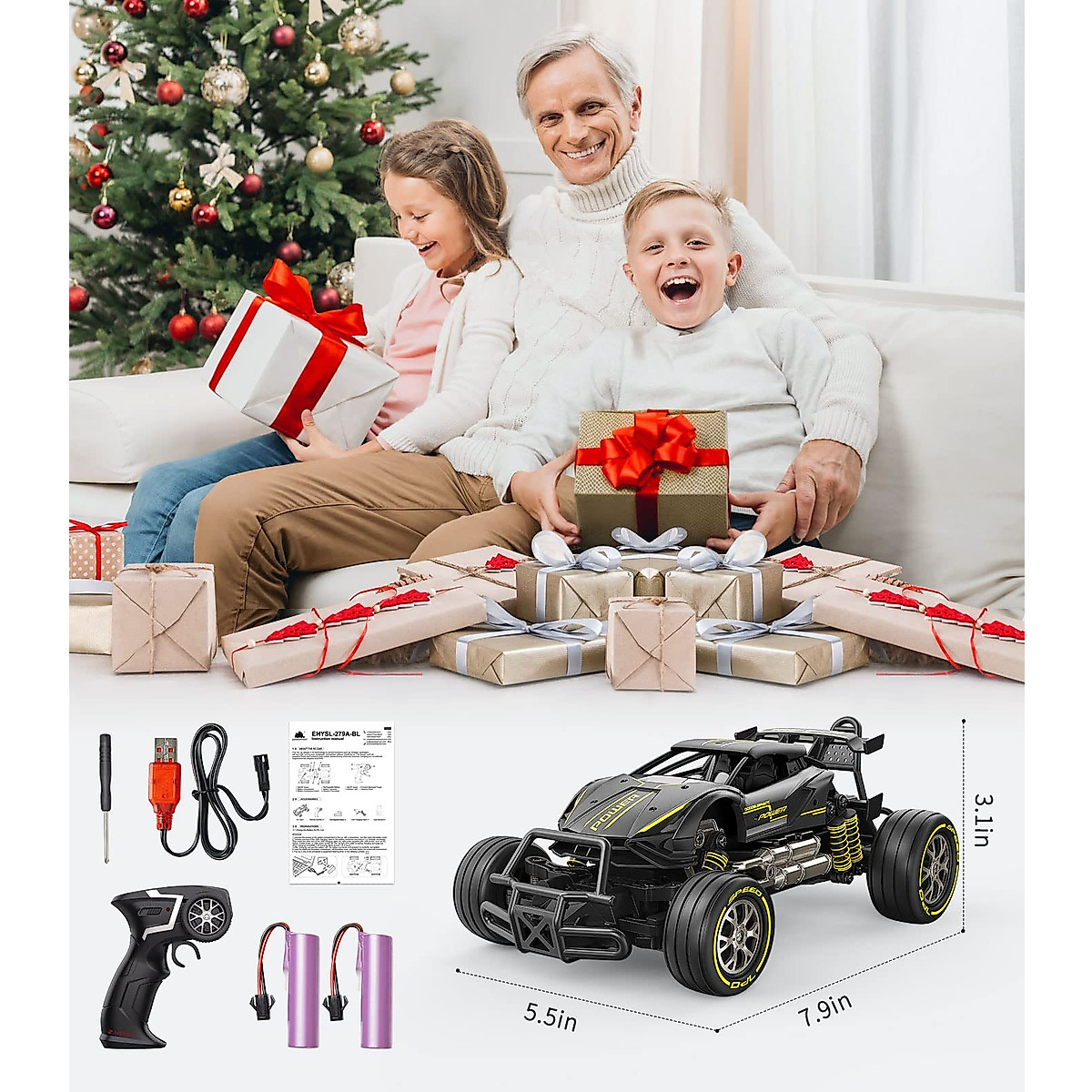 DODOELEPHANT Remote Control Car RC Cars Metal Drift 1/20 Scale Fast 10MPH 2.4Ghz 2WD All Terrain 2X Batteries 50 Min Play Sport Racing Hobby Toy Vehicle Xmas Birthday Gifts for Boys Girls Adults