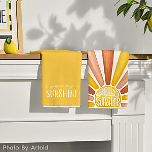 Artoid Mode Red Yellow Hello Sunshine Summer Kitchen Towels Dish Towels, 18x26 Inch Seasonal Decoration Hand Towels Set of 2