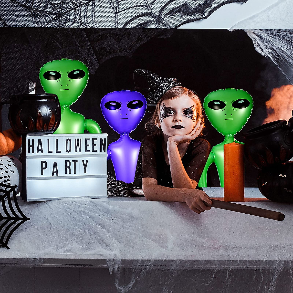BBTO 3 Pcs Alien Inflates Inflatable Alien Jumbo Alien Blow up Toy for Party Decorations, Halloween, Birthday, Alien Theme Party(35 Inch,Green, Purple)