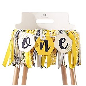 Bee Theme High Chair Banner for 1st Birthday - Happy 1st Bee Day Birthday Banner, First Birthday Decoration for Boys and Girls, Bumble Bee Themed Birthday Party Decoration