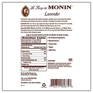 Monin - Lavender Syrup, Aromatic and Floral, Natural Flavors, Great for Cocktails, Lemonades, and Sodas, Non-GMO, Gluten-Free (750 ml)