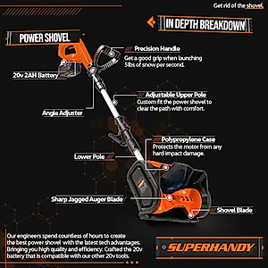 SuperHandy Snow Thrower/Power Shovel, Cordless Rechargeable DC 20V, Handheld, Lightweight | 10" in. Width 5" in. Depth, 25' ft Throwing Distance, 300 lbs per Min