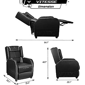 VITESSE Gaming Recliner Chair Racing Style Single PU Leather Sofa Modern Living Room Recliners Ergonomic Comfortable Home Theater Seating, Grey