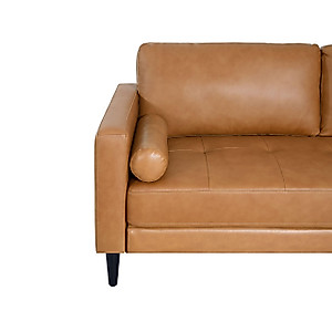 Naomi Home Marisa Genuine Mid-Century Leather Loveseat, Mid-Century Sleeper Loveseat, Tan Leather Couch,for Living Room, Bedroom, and More
