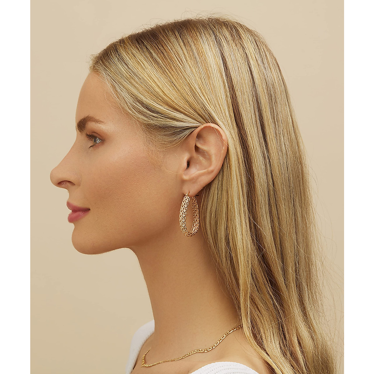 Gold Filigree Earrings for Women | Barzel 18K Gold Plated Link Mesh Braided Filigree Hoop Earrings (Gold)