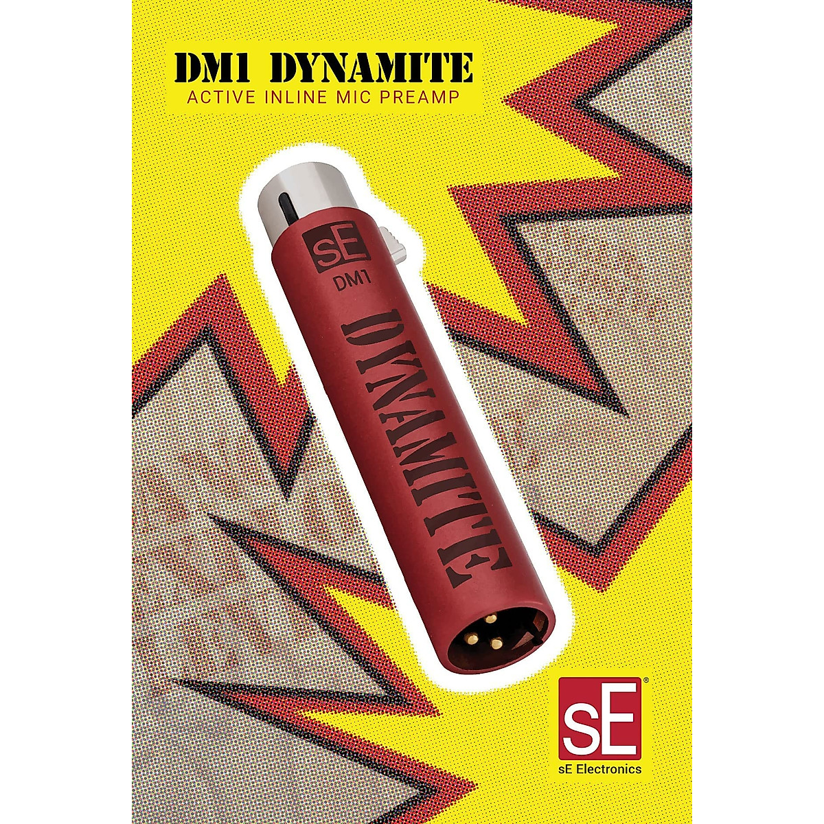 sE Electronics DM1 Dynamite Active In-line Microphone Preamp with 28dB Gain Bundle with 2 20-FT XLR Microphone Cables and 7-Pack Cable Ties