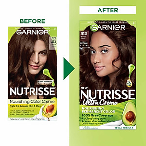 Garnier Hair Color Nutrisse Nourishing Creme, 413 Bronze Brown (Bronze Sugar) Permanent Hair Dye, 1 Count (Packaging May Vary)