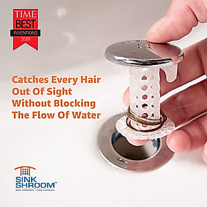 SinkShroom Revolutionary Bathroom Sink Drain Protector Hair Catcher, Strainer, Snare, Sinkshroom Chrome Edition, 1" -1.4"