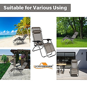 LUCKYERMORE Adjustable Textilene Zero Gravity Chairs Set of 2, Diamond Design Outdoor Folding Reclining Lounge Chair with Pillow, Hold up to 300 LBS, Patio Recliners for Pool Beach, Grey and Brown