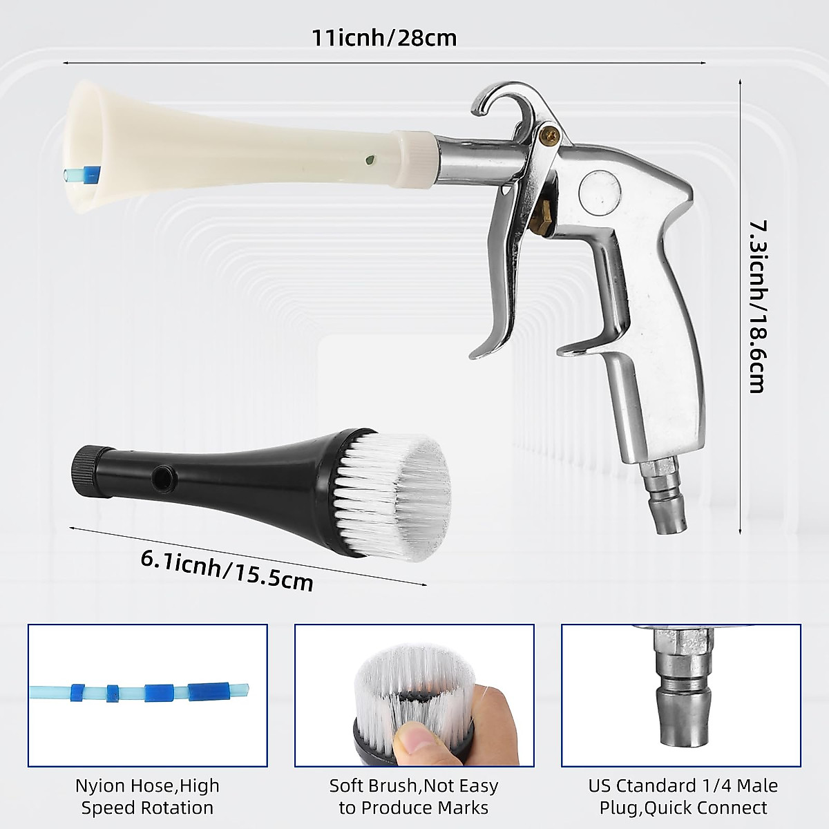 WBLLG Air Blow Gun High Pressure Air Blow Gun with 2 Set Nozzle, Interior Car Cleaning for Vehicle Upholstery Carpet Seat
