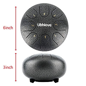 Ubblove Steel Tongue Drum for Kids: 8 Notes 6 Inches Key of C Metal Steel Drums Instrument with Bag for Meditation, Yoga, musical education, zen tone (Silver)