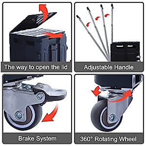 Bienvoun Folding Rolling Shopping Cart - Foldable Utility Grocery Cart with Wheels and Telescoping Handle for Teachers, Grocery Shopping, Tools (Black).