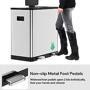 SunsGrove Trash Can 60L/16 Gallon Dual Trash Bin Recycle Bin with Dual Compartments Stainless Steel Step Garbage Can with Soft-Close Lid & Foot Pedals Recycling Bin for Kitchen/Office